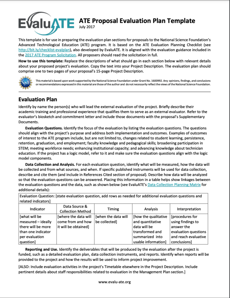 ATE Proposal Evaluation Plan Template – EvaluATE